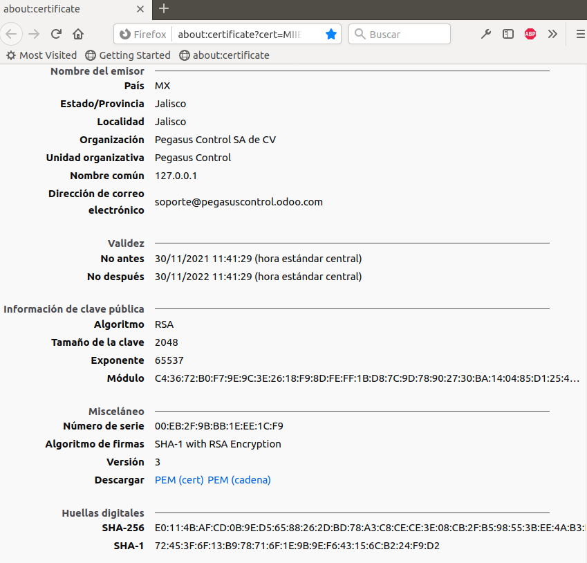 Evidencia de Certificados Web | Pegasus Control